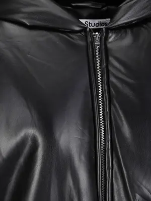 Acne Studios Hooded Leather Jacket With Pleated Hem