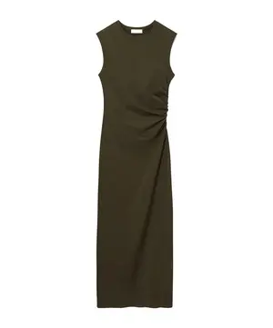 Stella McCartney Sleeveless Crewneck Twist Mesh Midi Dress - Deep Khaki