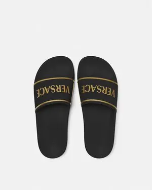 Versace Logo Embossed Open-toe Slides - Black