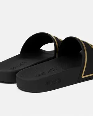 Versace Logo Embossed Open-toe Slides - Black