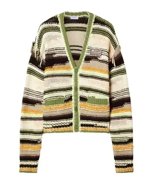 Off-White Striped V-neck Knitted Cardigan
