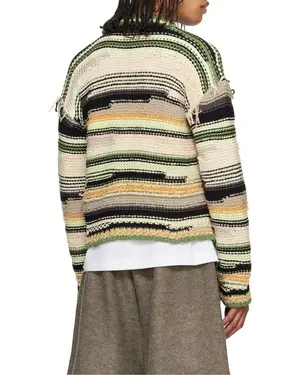 Off-White Striped V-neck Knitted Cardigan