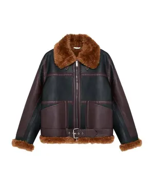 Stella McCartney Plush Teddy Paneled Biker Jacket