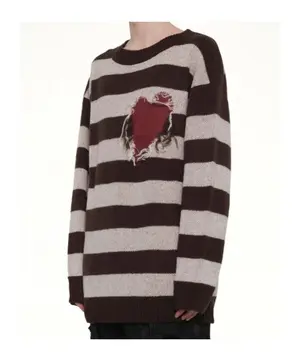 We11Done Striped Jumper With Heart Detail - Brown