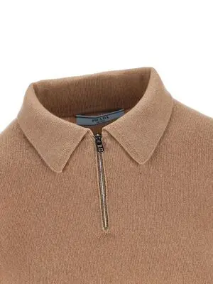 Prada Half-zip Knitted Polo Jumper - Camel Brown