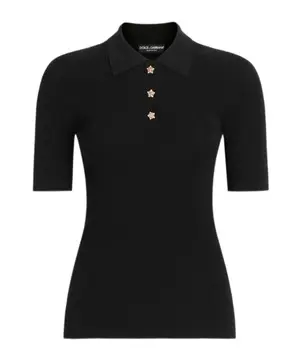 Dolce & Gabbana Ribbed Polo Sweater With Short Sleeves - Black