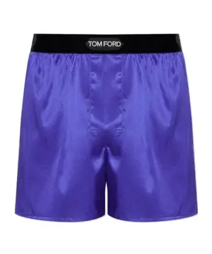 TOM FORD Logo-waistband Silk Boxers Blue