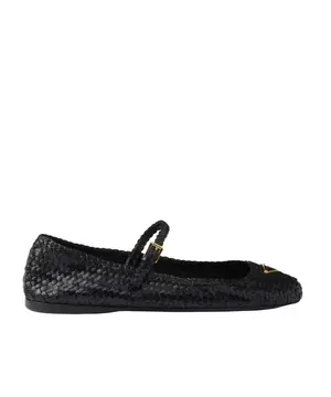 Prada Woven Ballerinas With Metal Buckle Detail
