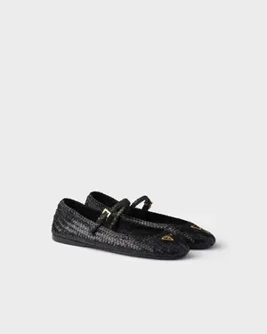 Prada Woven Ballerinas With Metal Buckle Detail