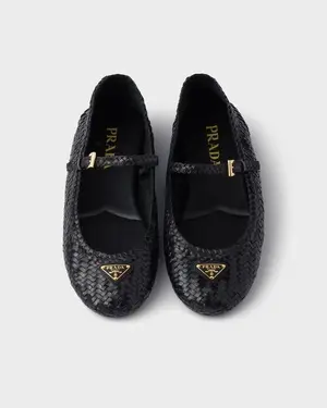 Prada Woven Ballerinas With Metal Buckle Detail