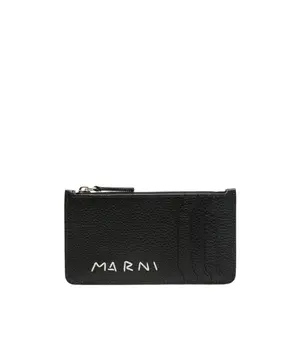 Marni Logo Detailed Zipped Cardholder - Black