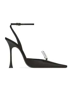Saint Laurent Harlow Pointed Toe Pumps With Embellished Detail And Adjustable Ankle Strap