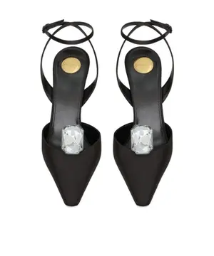 Saint Laurent Harlow Pointed Toe Pumps With Embellished Detail And Adjustable Ankle Strap