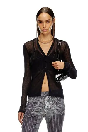 DIESEL® M-marina Sheer Bra Detailed Cardigan - Black