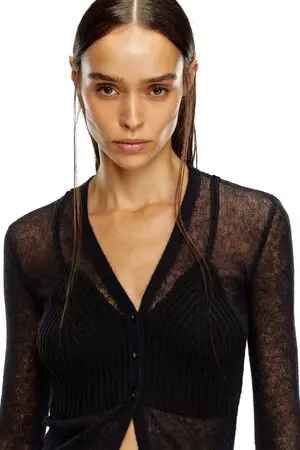 DIESEL® M-marina Sheer Bra Detailed Cardigan - Black