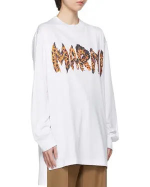 Marni Feline Print Logo Long Sleeve Jersey T-shirt