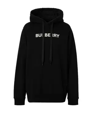 Burberry Logo Print Drawstring Hoodie - Black