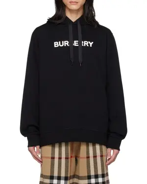 Burberry Logo Print Drawstring Hoodie - Black