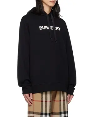 Burberry Logo Print Drawstring Hoodie - Black
