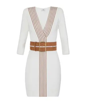 Elisabetta Franchi Knit Dress With Striped Detail - Ivory