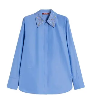 Max Mara Embellished Crystal Button-down Shirt - Light Blue