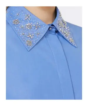 Max Mara Embellished Crystal Button-down Shirt - Light Blue