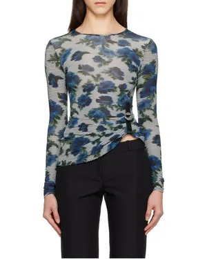 Coperni Floral Print Slim-fit Top With Side Pleats