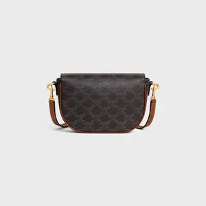 Celine Folco Shoulder Bag In Triomphe Canvas And Calfskin - Tan