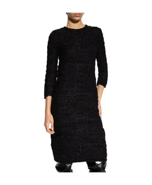 Balenciaga Crewneck Tweed Dress With Gold And Silver Thread