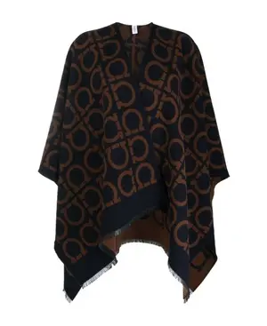 FERRAGAMO Logo Print Wool Silk Blend Cape