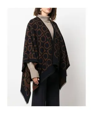 FERRAGAMO Logo Print Wool Silk Blend Cape
