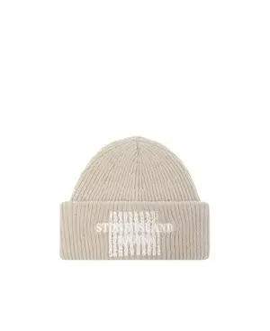 Stone Island Logo-embroidered Ribbed Beanie - Nude