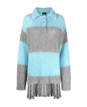 Etro Brushed Effect Fringed Edge Sweater Mini Dress - Gray
