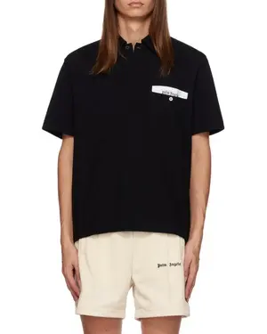 Palm Angels Sartorial Tape Short Sleeved Polo Shirt - Black