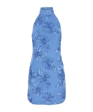 ROTATE BY BIRGER CHRISTENSEN High Neck Floral Applique Dress - Blue