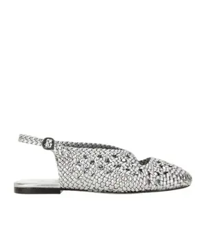 Hereu Braided Slingback Flat Shoes - Silver