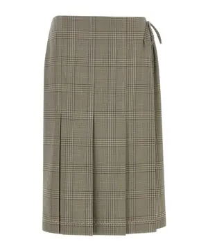 Marni Checked Pleated Skirt - Gray