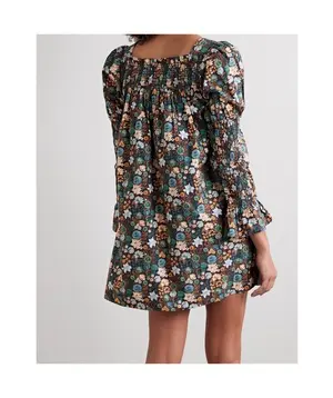 DÔEN Floral Print Square Neck Mini Dress