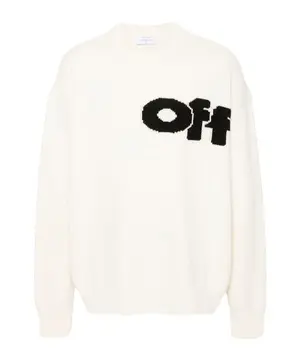 Off-White Logo Intarsia Crewneck Jumper - White/black