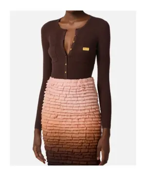 Elisabetta Franchi Micro-braided Knit Cardigan - Cocoa