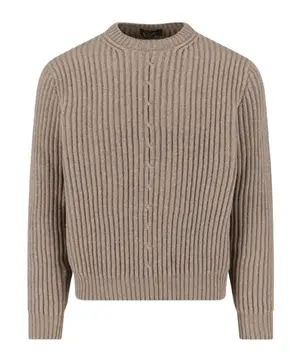 Loro Piana Plane Tree Ribbed Crewneck Jumper - Brown