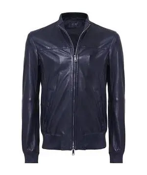 Emporio Armani Leather Zip Up Jacket - Black