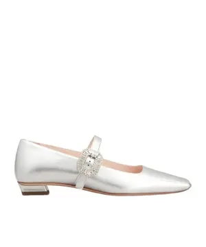 ROGER VIVIER Belle Vivier Mary Jane Flats With Crystal Buckle - Silver