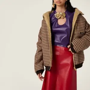 Miu Miu Fleece-lined Checked Blouson Jacket - Camel/cocoa Brown