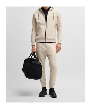 Hugo Boss Logo Appliqué Full Zip Hoodie - Light Beige