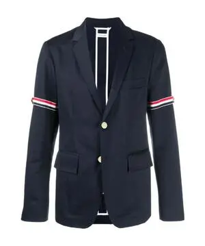 Thom Browne Single-breasted Blazer With Rwb Stripes - Navy
