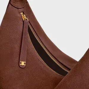 Celine Large Lulu Hobo Bag In Grained Nubuck Calfskin - Chestnut