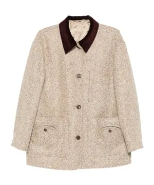 BLAZÉ MILANO Long Sleeve Wool Blend Jacket With Corduroy Collar - Beige