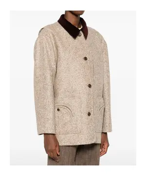 BLAZÉ MILANO Long Sleeve Wool Blend Jacket With Corduroy Collar - Beige
