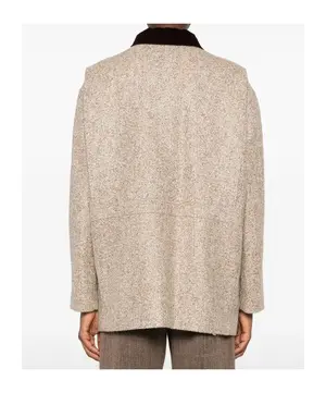 BLAZÉ MILANO Long Sleeve Wool Blend Jacket With Corduroy Collar - Beige